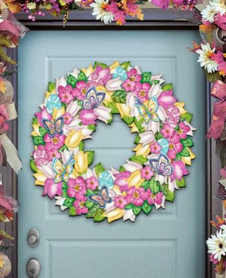 Designocracy Flowers Wreath Decorative Holiday Door Decor - Macy's