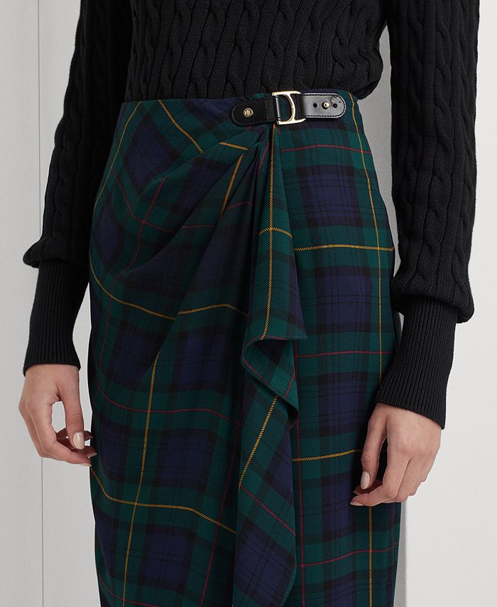 Lauren Ralph Lauren Women's Plaid Buckle-Trim Georgette Skirt - Macy's
