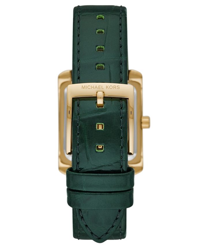 Michael Kors Women's Emery Three-Hand Green Genuine Leather Strap Watch ...