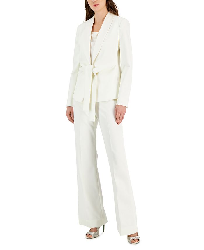 Donna Karan Womens Solid Color Shawl Collar Tie Front Jacket Macys