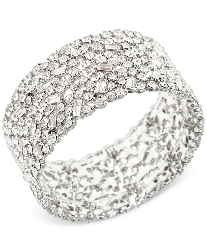 I.N.C. International Concepts Wide Crystal Cluster Stretch Bracelet ...
