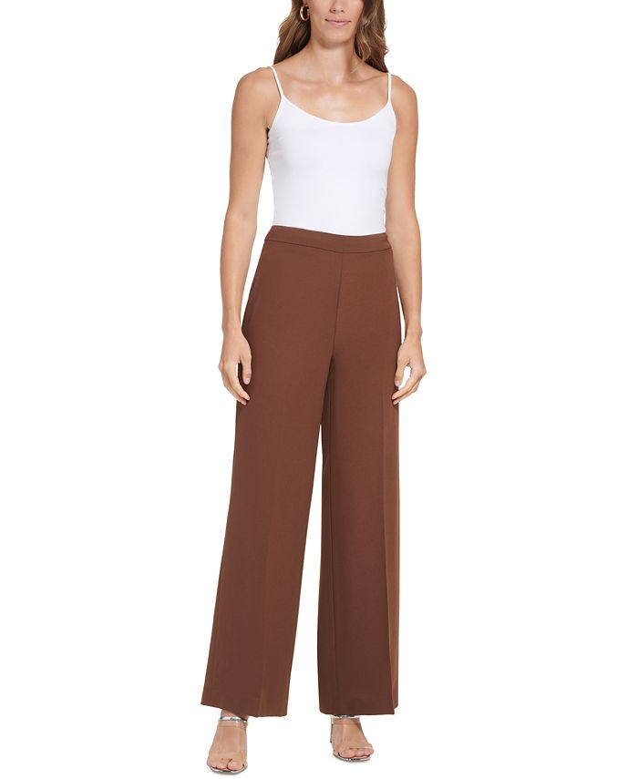 DKNY Petite High-Rise Wide-Leg Side-Zip Pants - Macy's