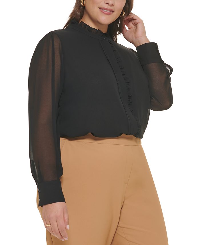 Calvin Klein Plus Size Ruffled Long-Sleeve Blouse - Macy's
