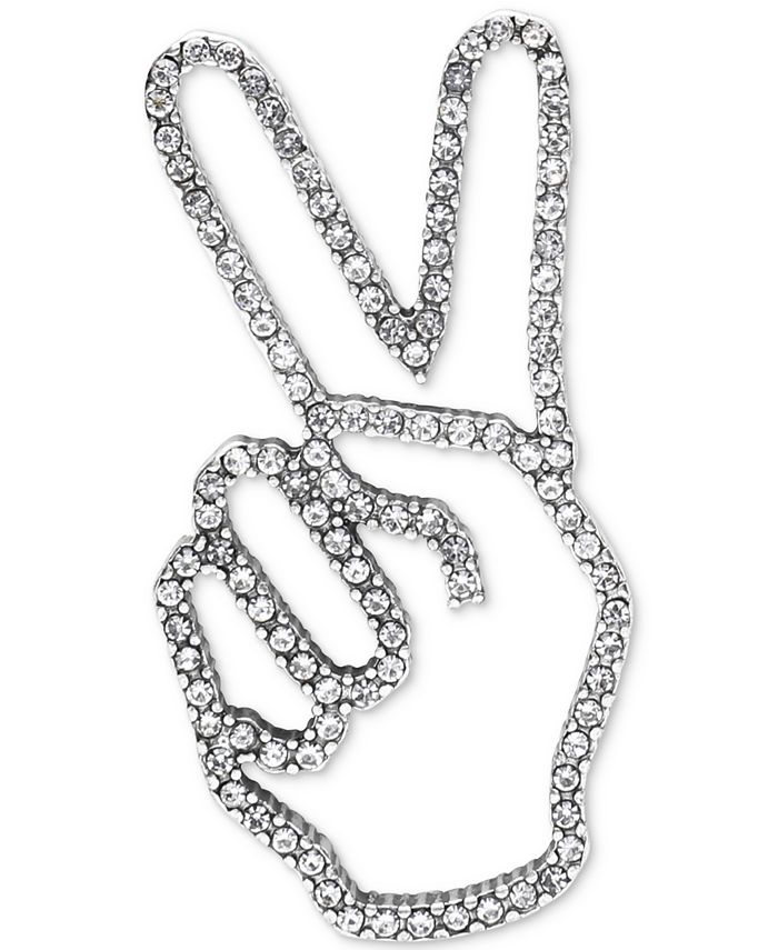 Lucky Brand Silver-Tone Pavé Crystal Peace Sign Brooch - Macy's