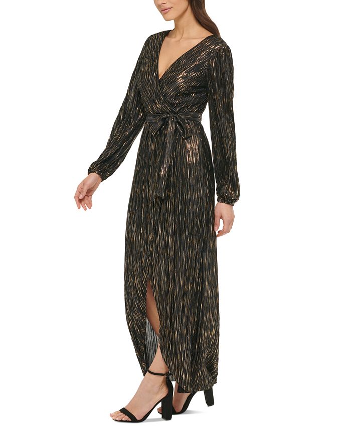 GUESS Metallic-Striped Faux-Wrap Maxi Dress & Reviews - Dresses - Women ...