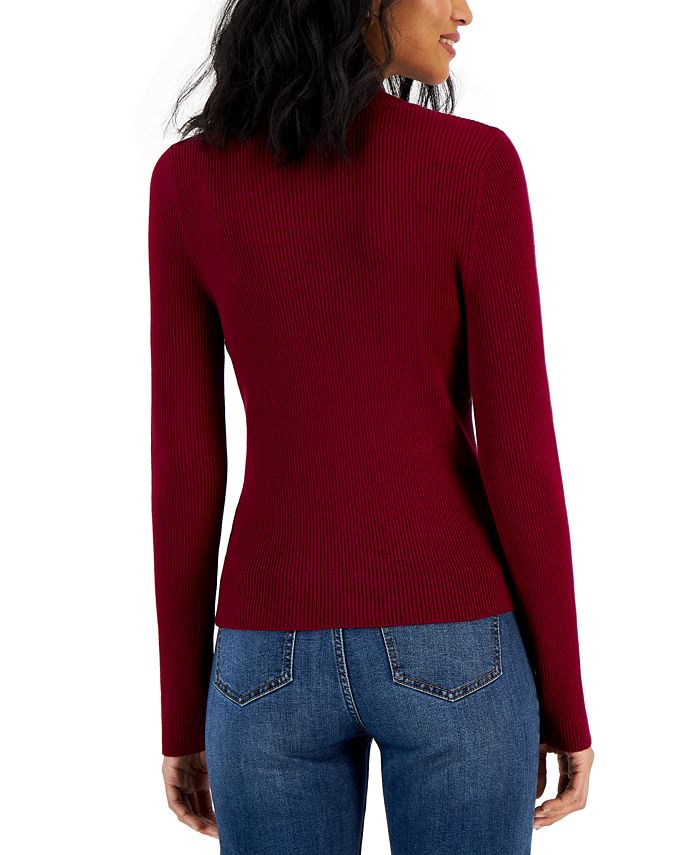 Hooked Up by IOT Juniors' Ribbed Mock-Neck Cutout Ruched Sweater ...