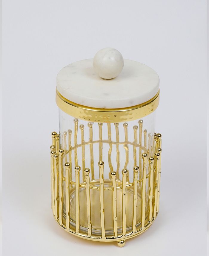 Classic Touch Medium Canister with Straight Cut Design and Marble Lid ...