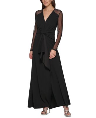 DKNY Women's V-Neck Sheer-Long-Sleeve Scuba-Crepe Gown - Macy's