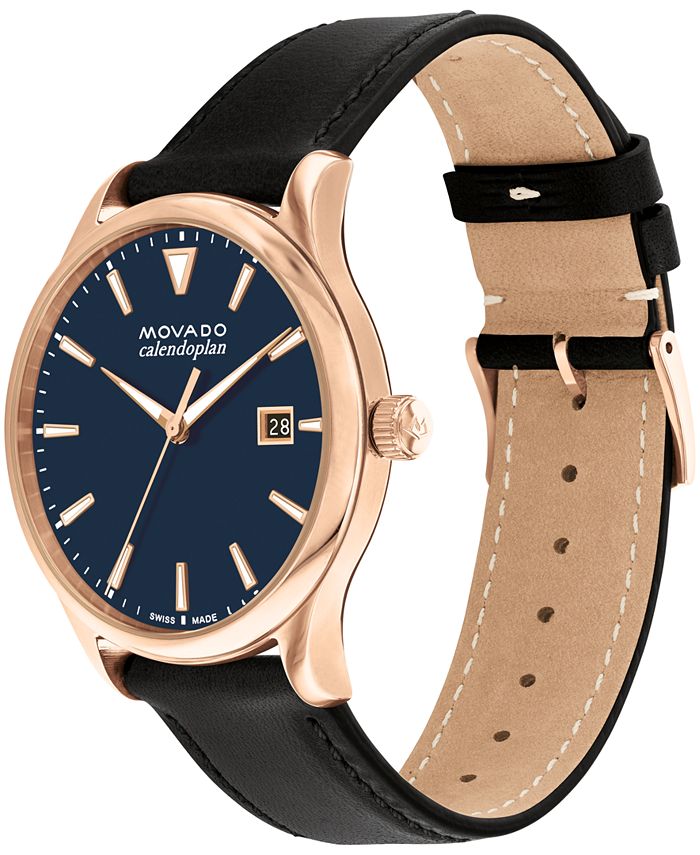 Movado Men's Heritage Calendoplan Swiss Quartz Black Genuine Leather ...