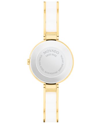 Movado Women's Moda Swiss Quartz White Ceramic Yellow PVD Bangle Watch ...