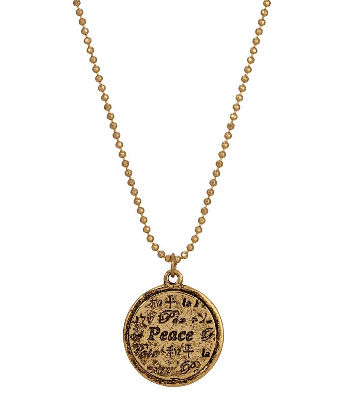 2028 Gold-Tone Multi Language Round Peace Medallion Necklace - Macy's