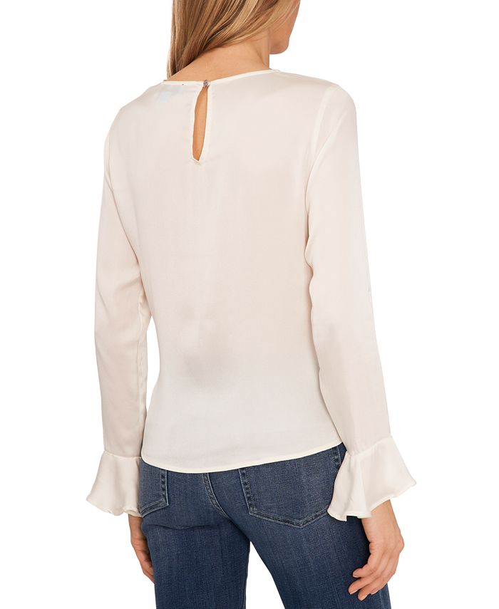 CeCe Women's Ruffled-Cuff Long-Sleeve Round-Neck Blouse - Macy's
