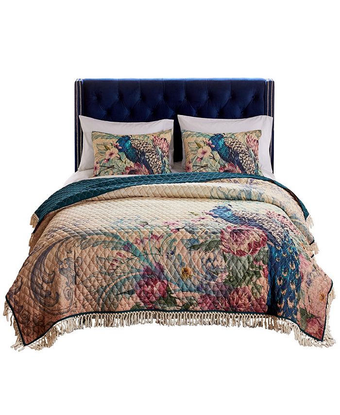 Greenland Home Fashions Eden Peacock 3-Pc. Quilt Set, King/California ...