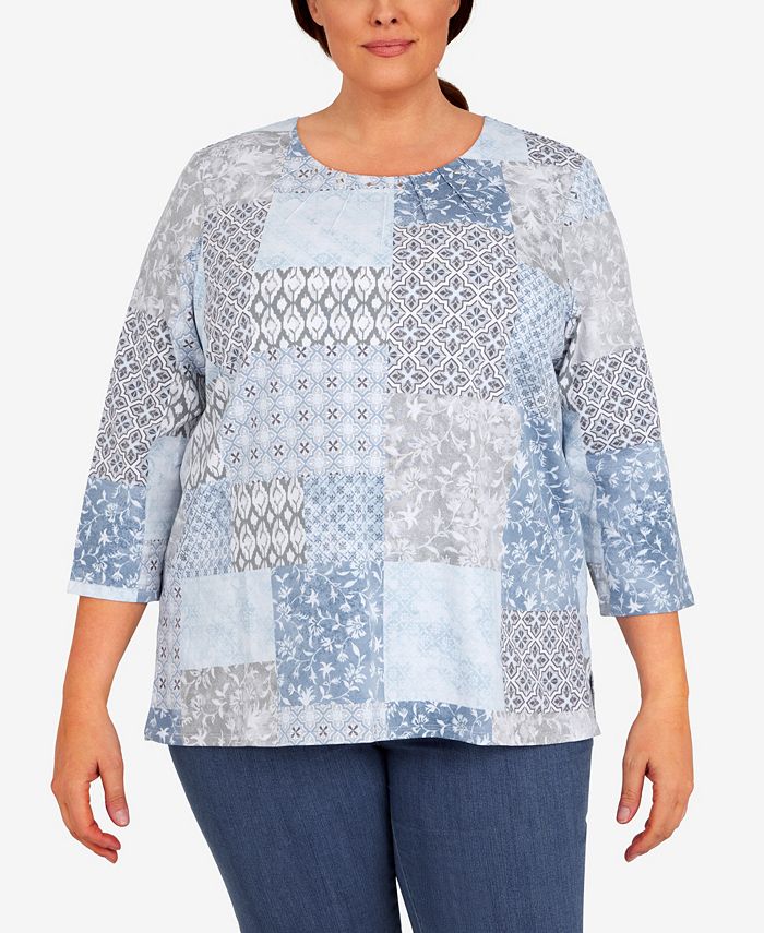Alfred Dunner Plus Size Victoria Falls Crew Neck 3 4 Sleeve Monotone