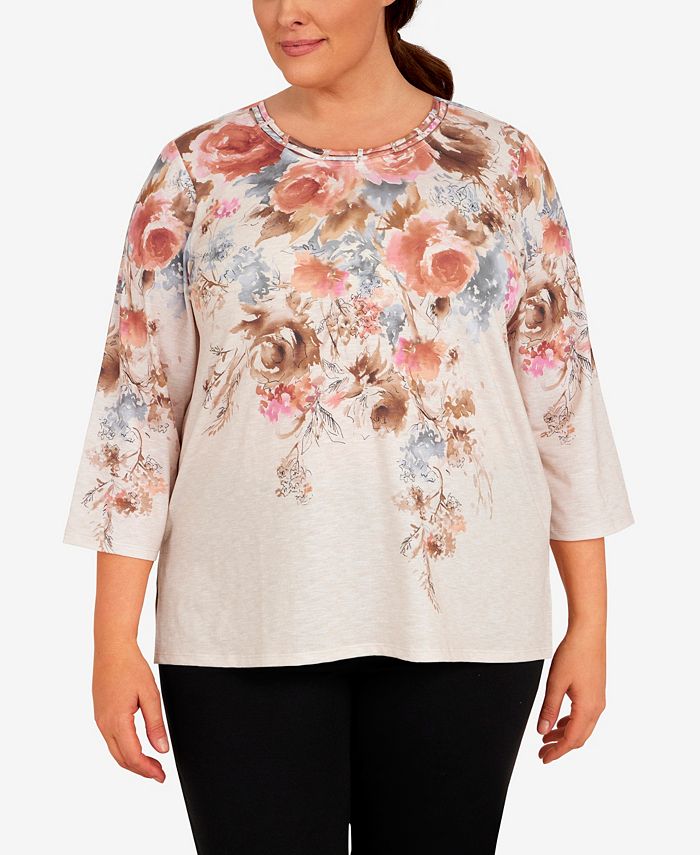 Alfred Dunner Plus Size Stonehenge Crew Neck Watercolor Floral Print ...