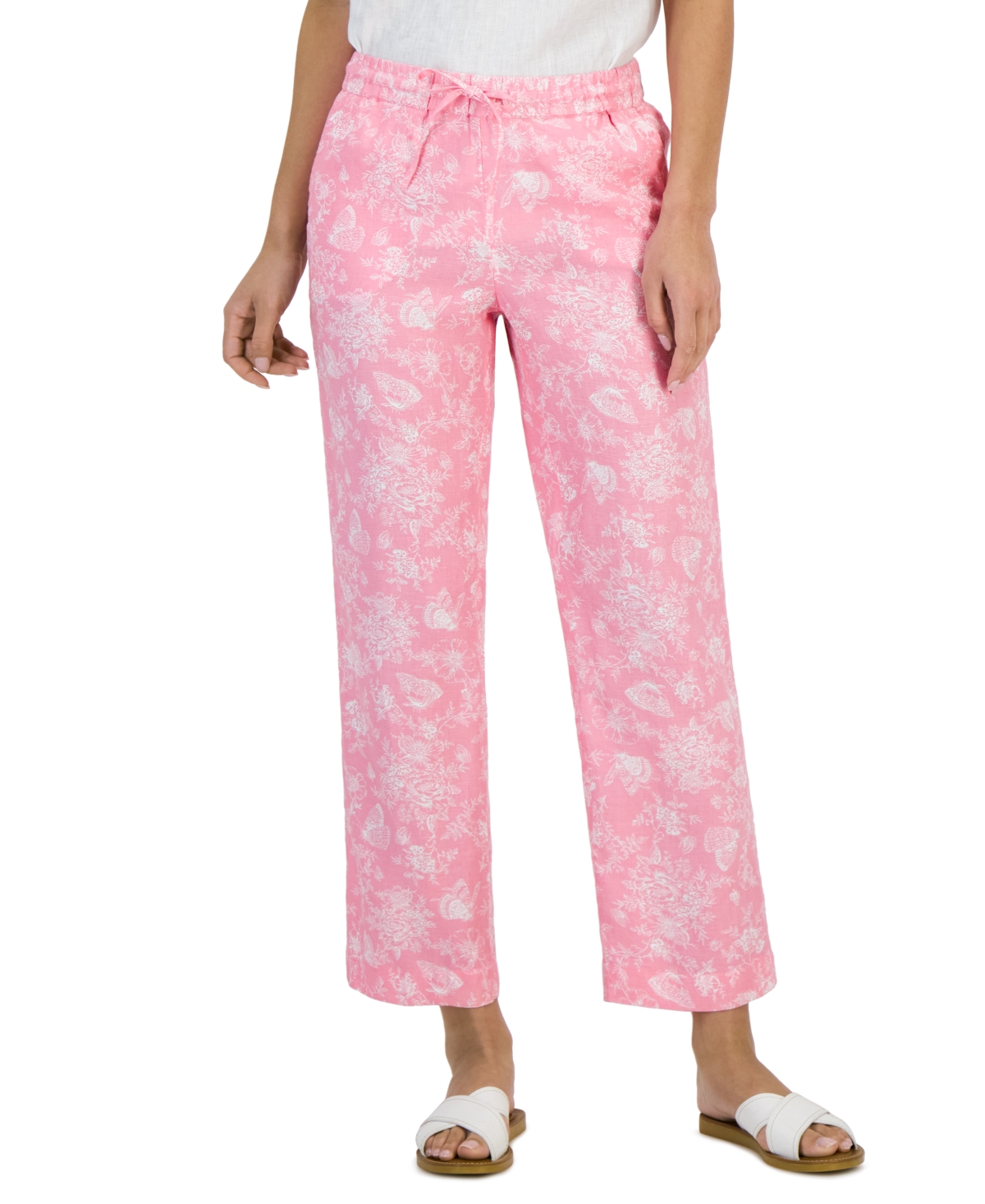 Charter Club Women's Linen Toile-print Pull-on Pants, Created For Macy ...