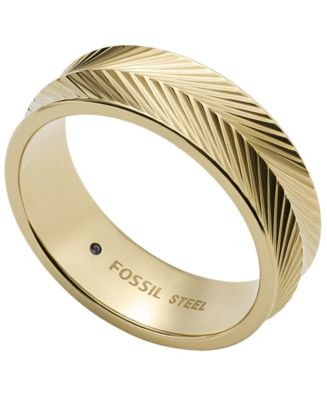 Fossil Sadie Linear Texture Gold-tone Stainless Steel Band Ring - Macy's