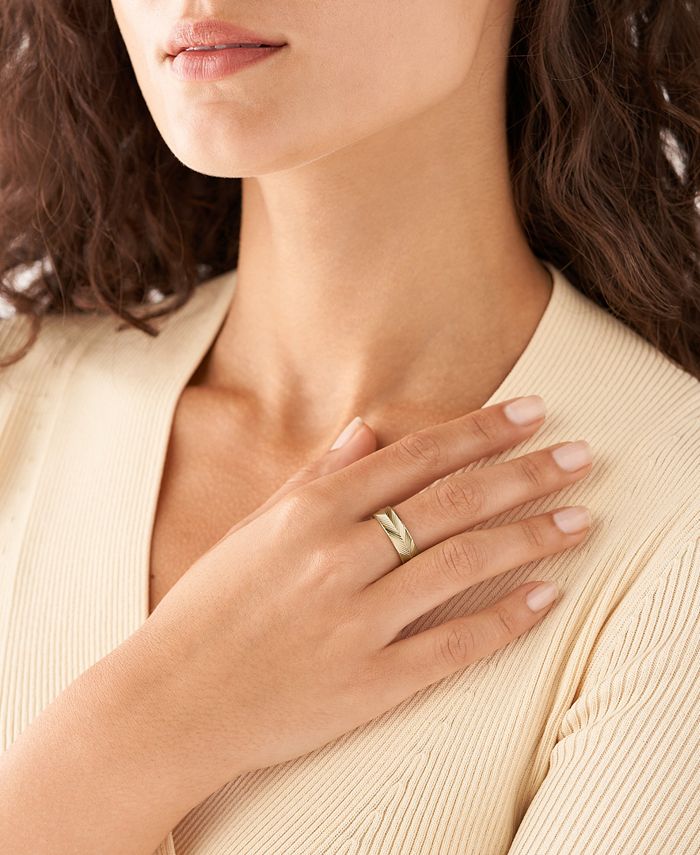 Fossil Sadie Linear Texture Gold-tone Stainless Steel Band Ring - Macy's