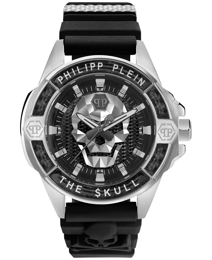 Philipp Plein Men's The $kull Black Silicone Strap Watch 44mm - Macy's