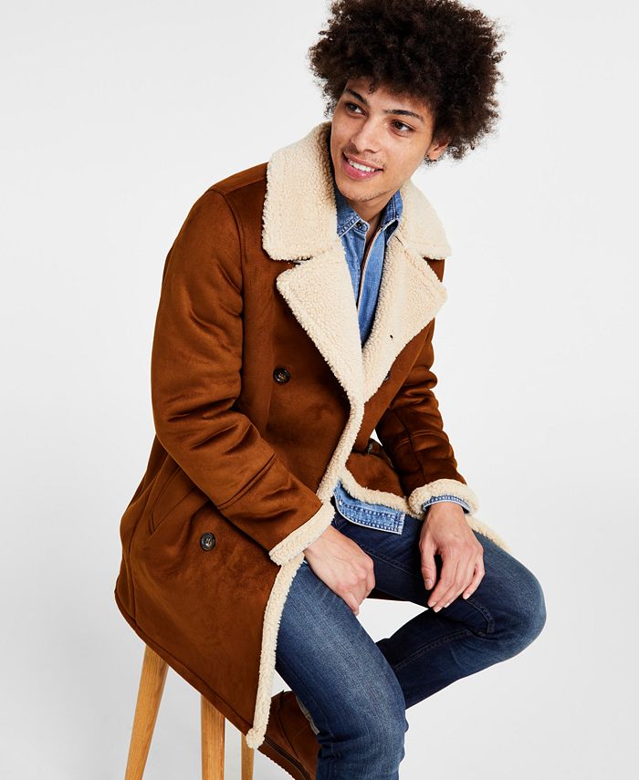 GUESS Men's Faux-Shearling Overcoat - Macy's
