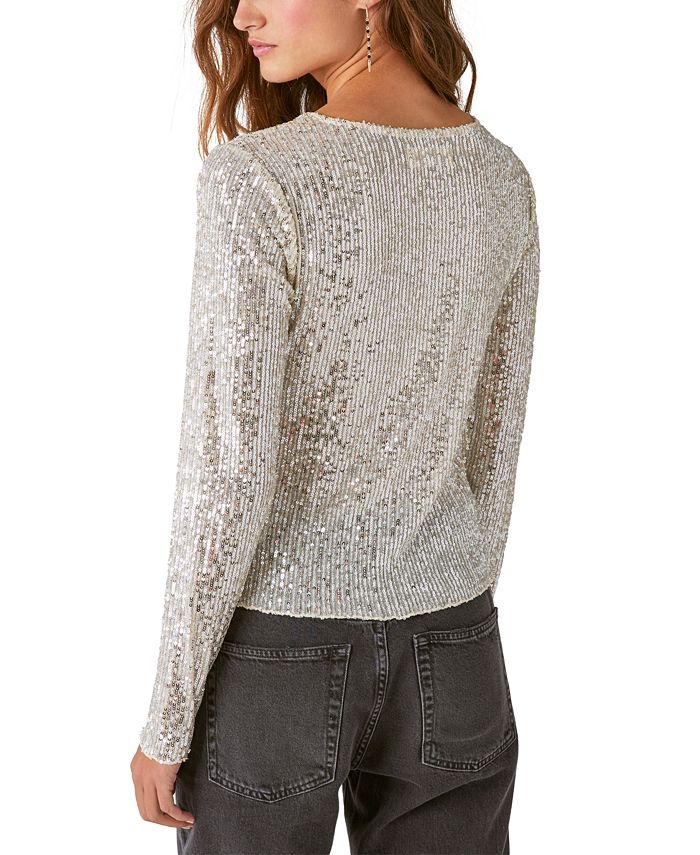 Lucky Brand Sequin Crew Neck Long Sleeve Top - Macy's