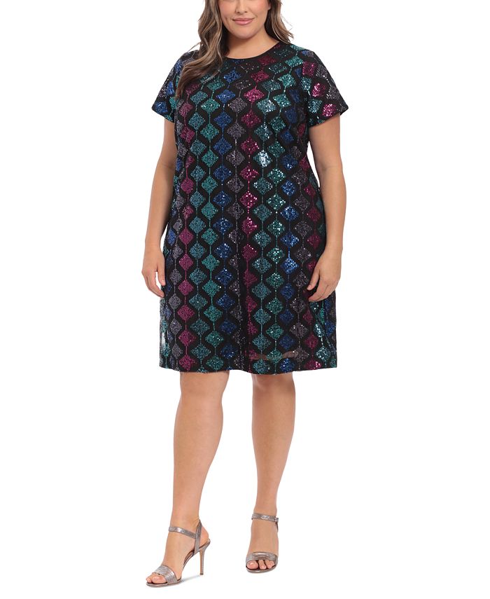 London Times Plus Size Short-Sleeve A-Line Sequin Dress - Macy's