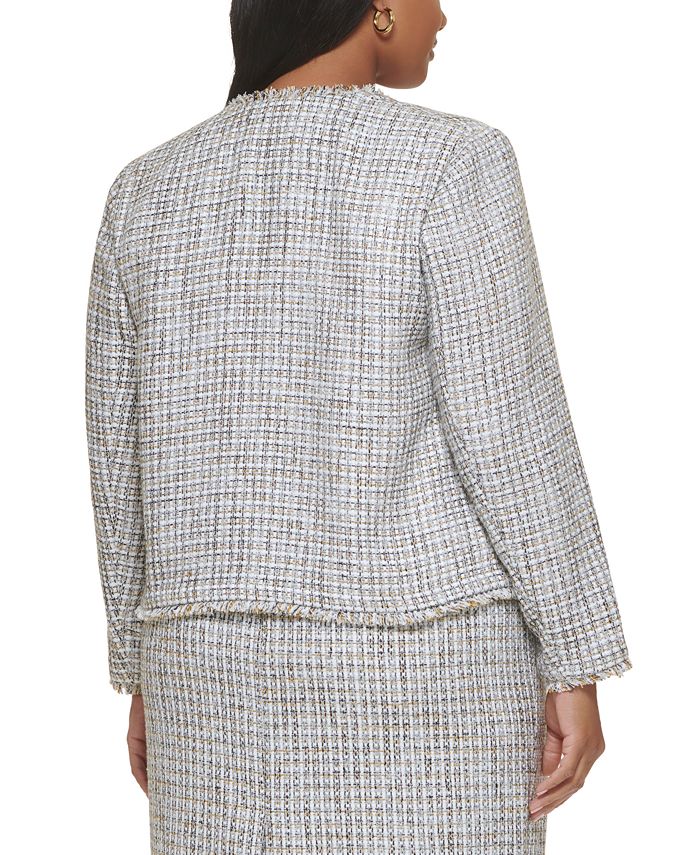 Calvin Klein Plus Size Tweed Open-Front Collarless Jacket - Macy's