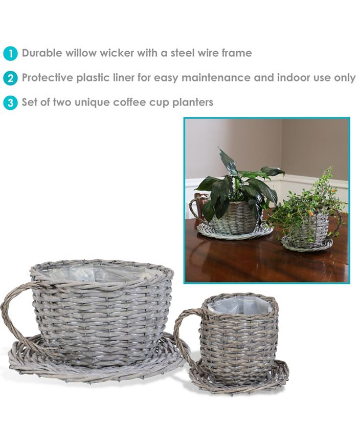 Sunnydaze Decor Rattan Wicker Coffee Cup/Teacup Shape Planters - Set of ...