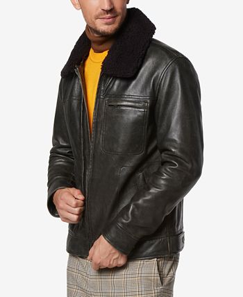 Marc New York Men's Wallack Distressed Leather Aviator Jacket - Macy's