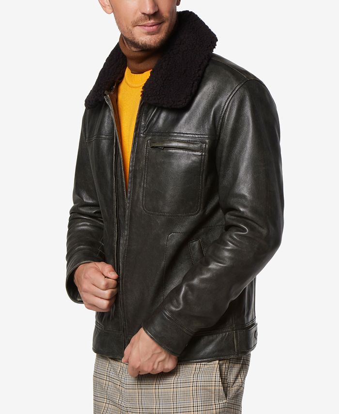 Marc New York Men's Wallack Distressed Leather Aviator Jacket - Macy's