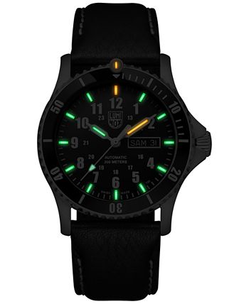Luminox Men's Swiss Automatic Sport Timer Black Leather Strap Watch ...
