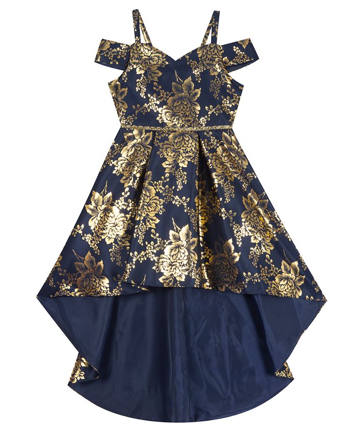 Rare Editions Big Girls Foil Floral Mikado Cold Shoulder Hi-Low Dress ...