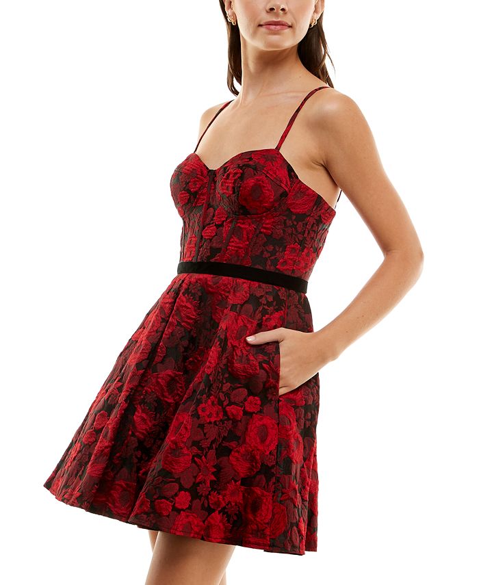 B Darlin Juniors' Floral-Jacquard Bustier-Bodice Dress - Macy's