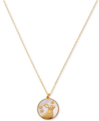 kate spade new york Gold Tone Pave Mother of Pearl Rabbit Pendant Necklace 17 3 extender Macy s