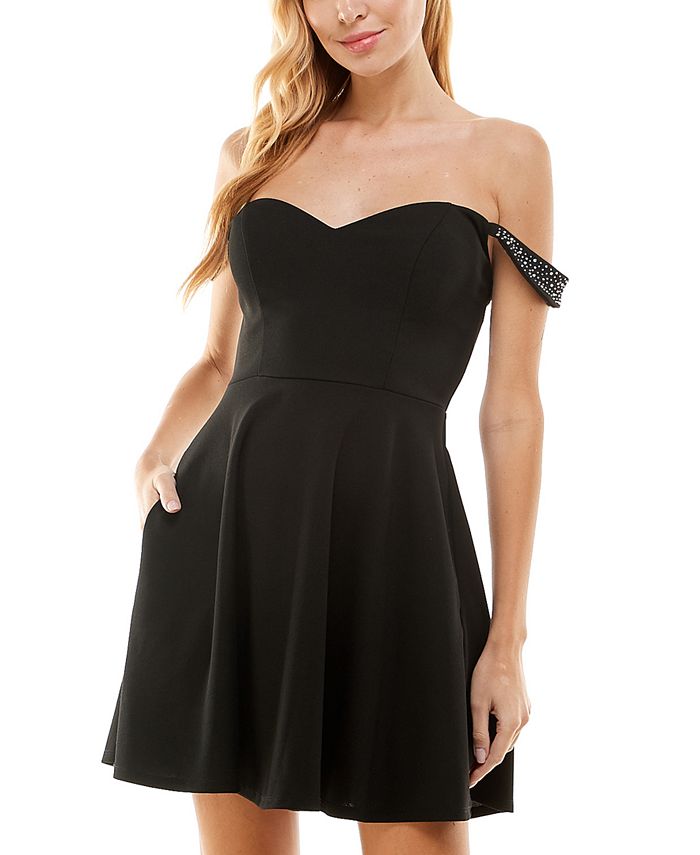 City Studios Juniors' Off-The-Shoulder Fit & Flare Dress - Macy's