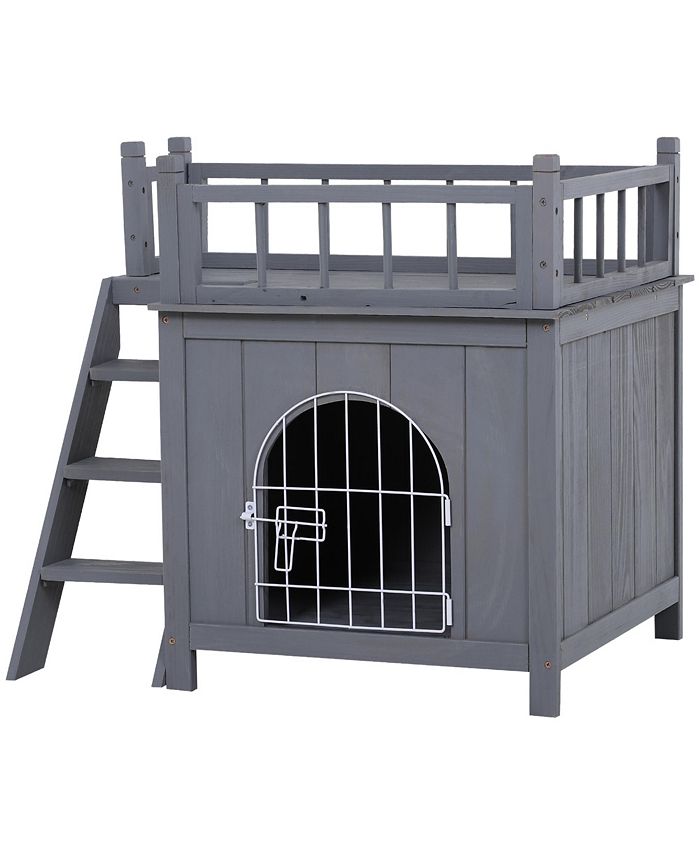 PawHut 2-Story Indoor/Outdoor Wood Cat Dog House Shelter - Macy's