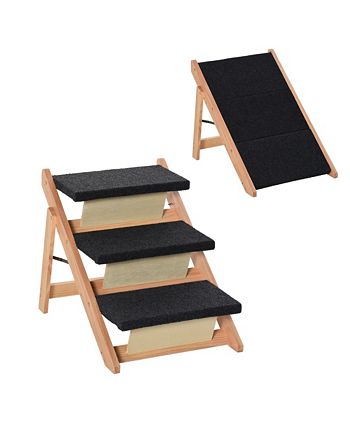 PawHut 2 in 1 Folding Wood Pet Stairs Convertible Steps Bed Sofa Ramp ...
