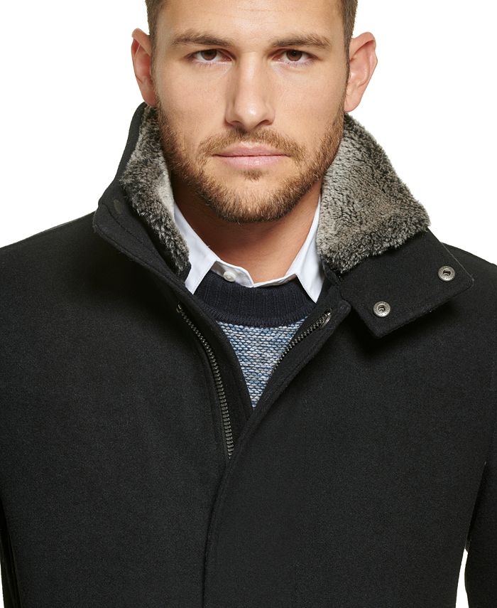 Calvin Klein Men's Urban Walker Coat with Detachable Faux Rabbit Fur at ...