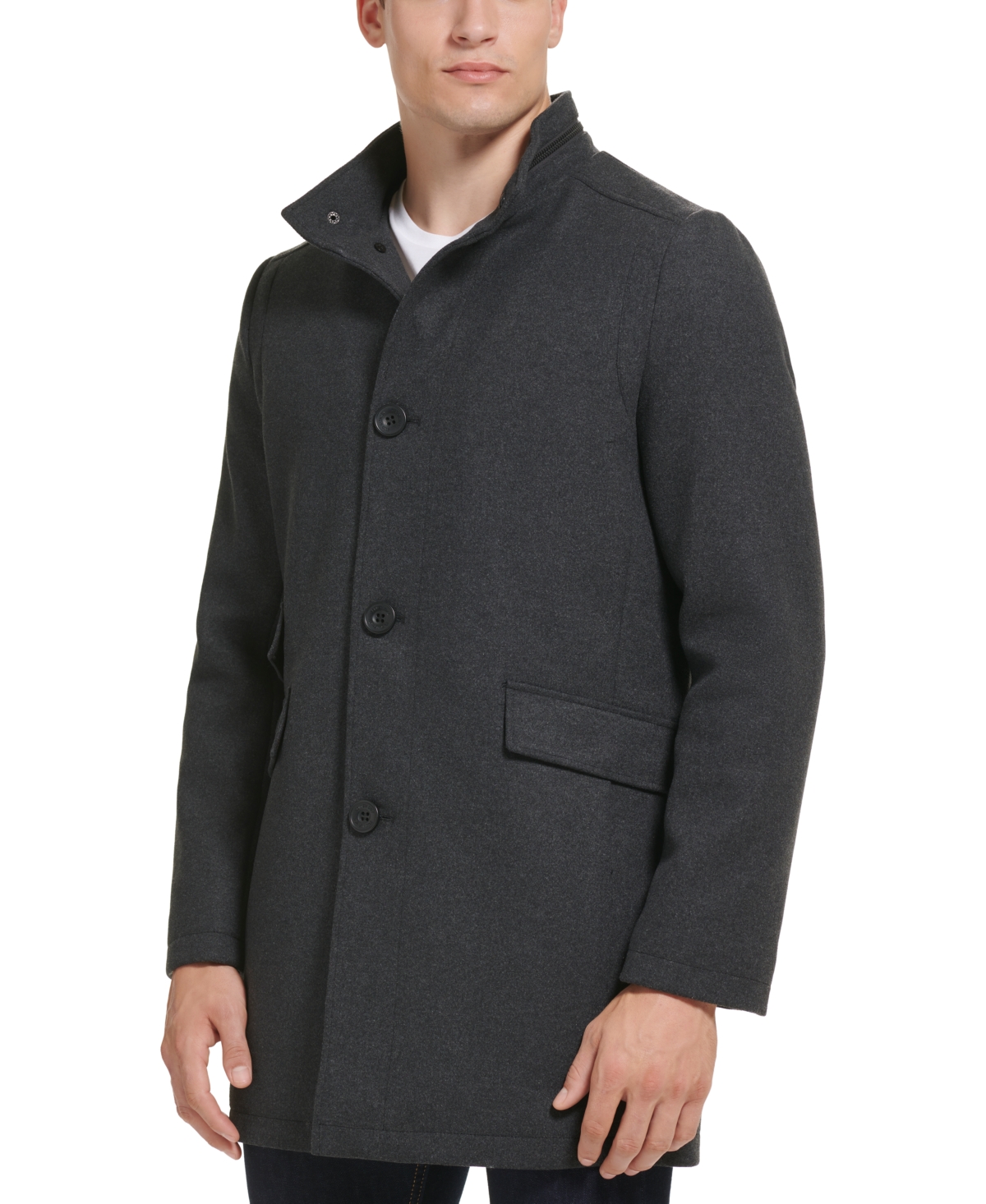 Click here for Kenneth Cole Mens Wool Button Car Coat - Charcoal prices