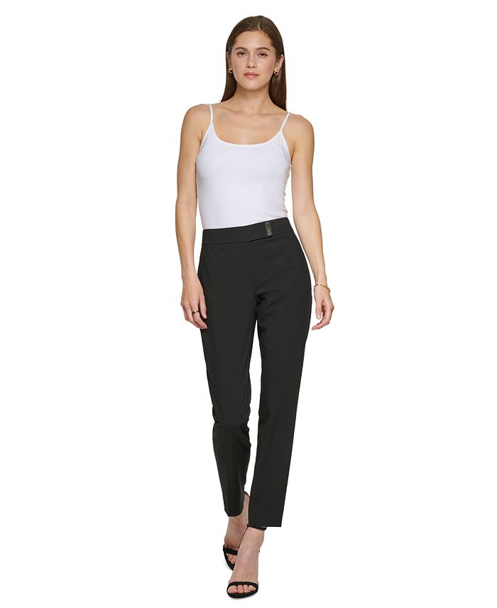 DKNY Women's Mid-Rise Extended-Tab Straight-Leg Pants - Macy's