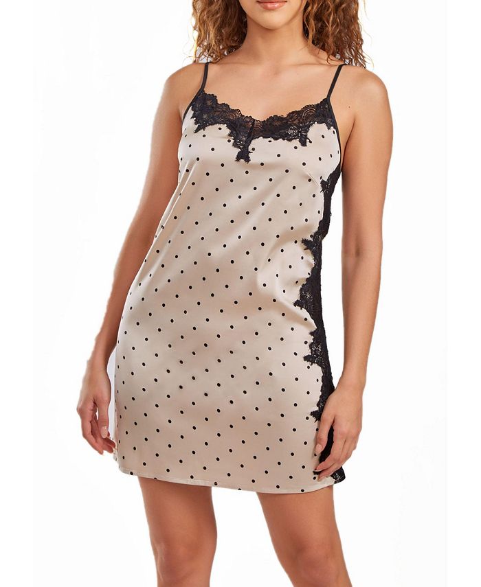 iCollection Women's Kareen Dotted Satin Chemise, Adorned in Front and ...