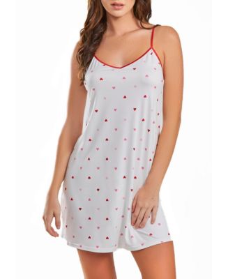 iCollection Women's Kyley Heart Print Pull Over Chemise with Adjustable ...