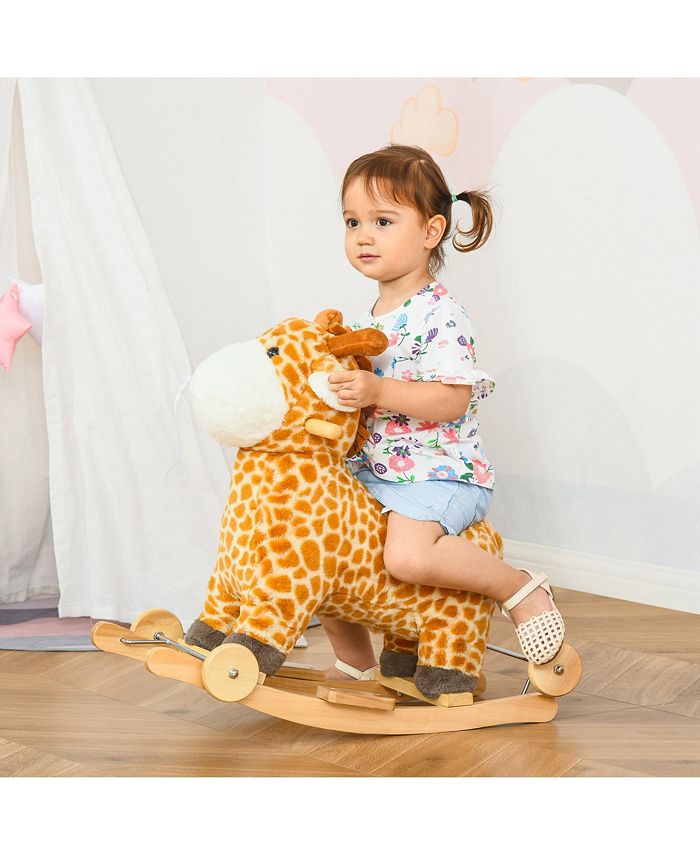 Qaba 2in1 Indoor Outdoor Giraffe Rocking Horse Car w/ Sounds Wheels ...