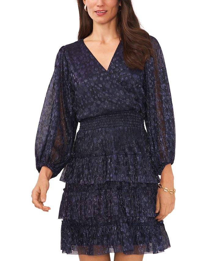 MSK Women's V-Neck Long-Sleeve Tiered Fit & Flare Dress - Macy's