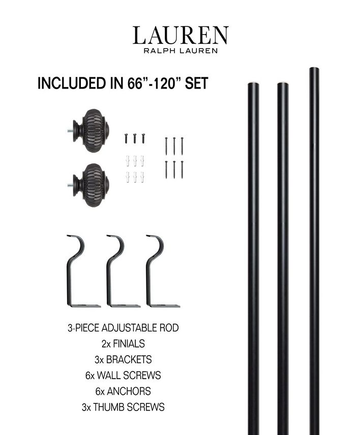 Lauren Ralph Lauren Cayson 1" Adjustable Window Curtain Rod and Finial ...