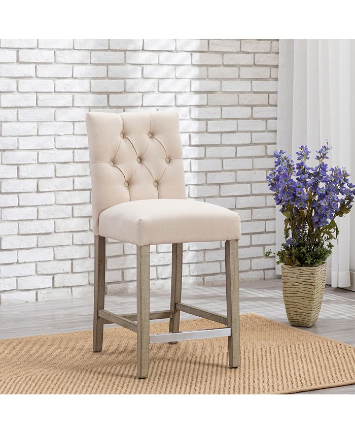 WestinTrends 24" Linen Fabric Tufted Counter Stool - Macy's