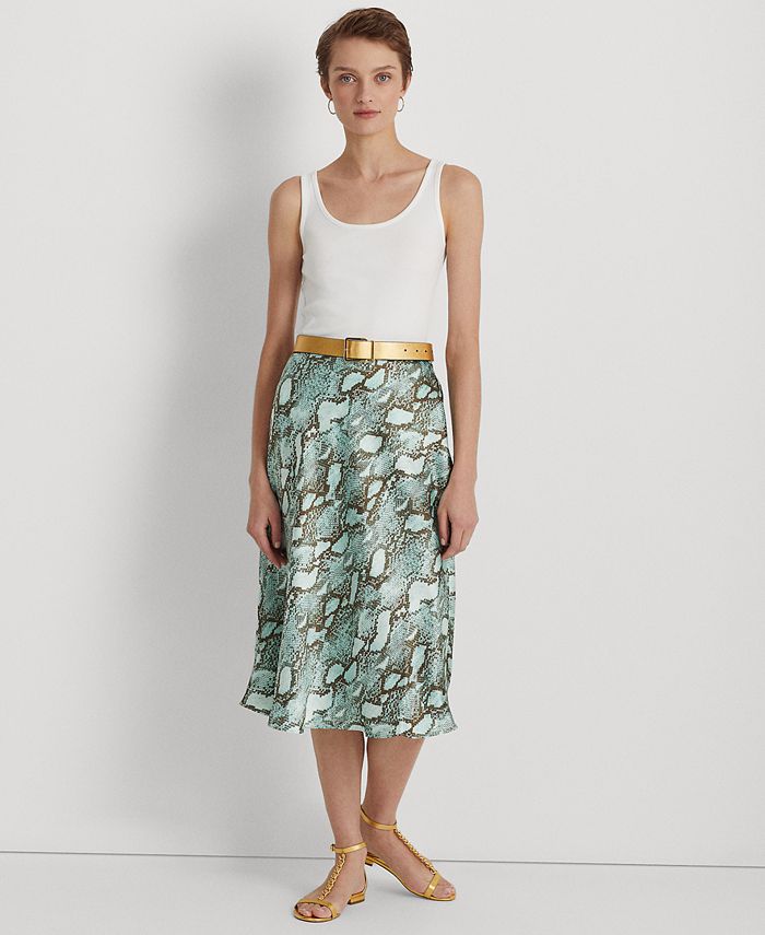 Lauren Ralph Lauren Women's Snakeskin-Print Satin Charmeuse A-Line Skirt - Macy's
