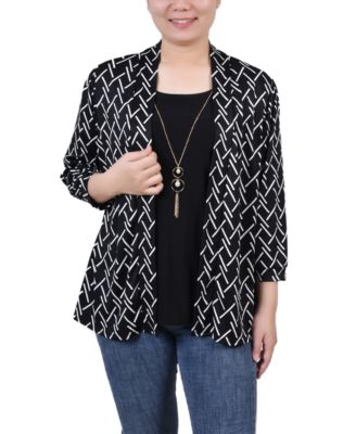 NY Collection Petite 3/4 Sleeve Two-Fer Top & Reviews - Tops - Petites ...