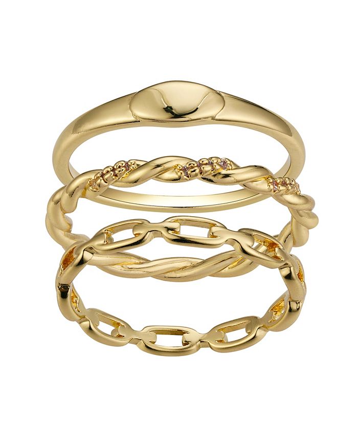 Unwritten Cubic Zirconia Link Twist Ring Set, 3 piece - Macy's