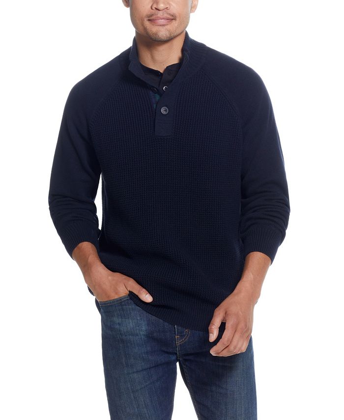 Weatherproof Vintage Men's Textured Button Mock Neck Sweater - Macy's